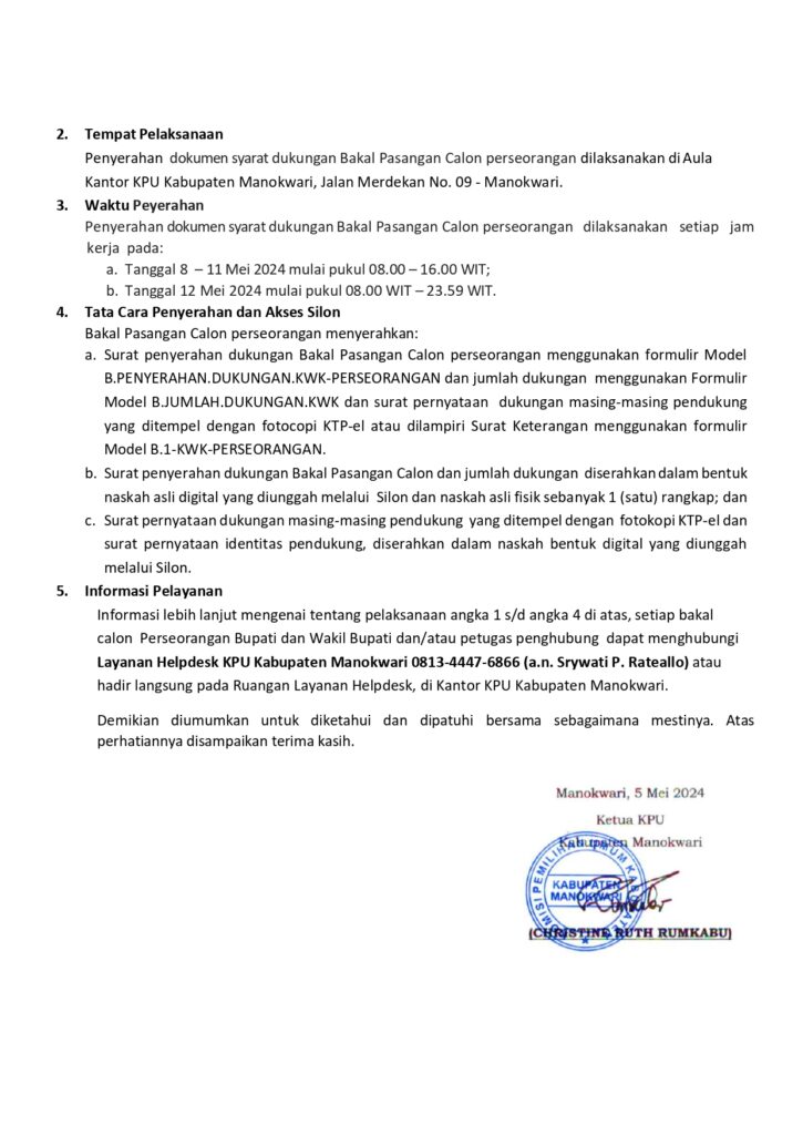 PENGUMUMAN PENYERAHAN DOKUMEN DUKUNGAN BAKAL CALON PERSEORANGAN BUPATI DAN WAKIL BUPATI ...